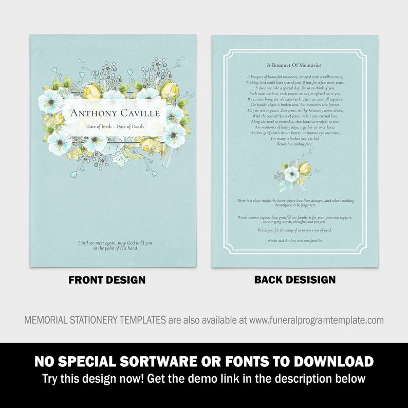 Funeral Program Template Funeral Poems Funeral Programs - Etsy