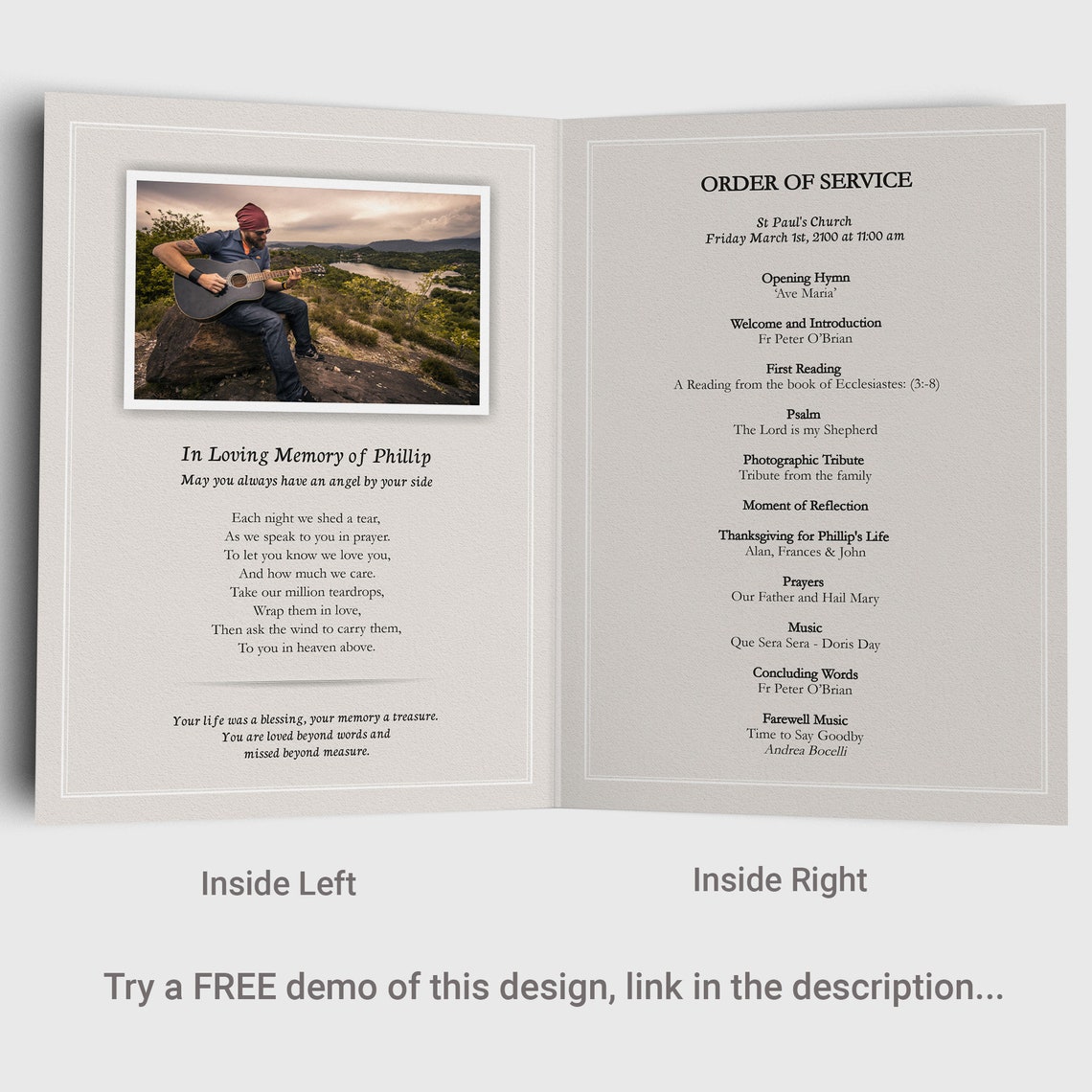 Funeral Program Template Funeral Poems Funeral Programs | Etsy