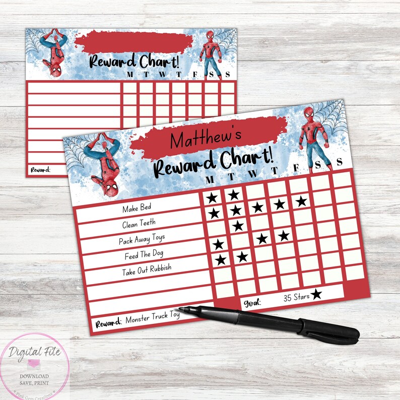 Spiderman Reward Chart Reward Chart Chores Chart | Etsy