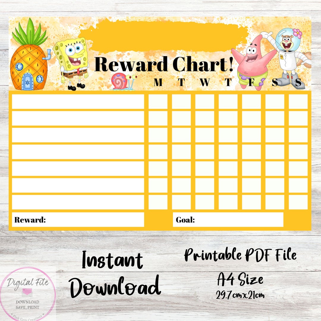 Sponge Bob Reward Chart Reward Chart Chores Chart - Etsy