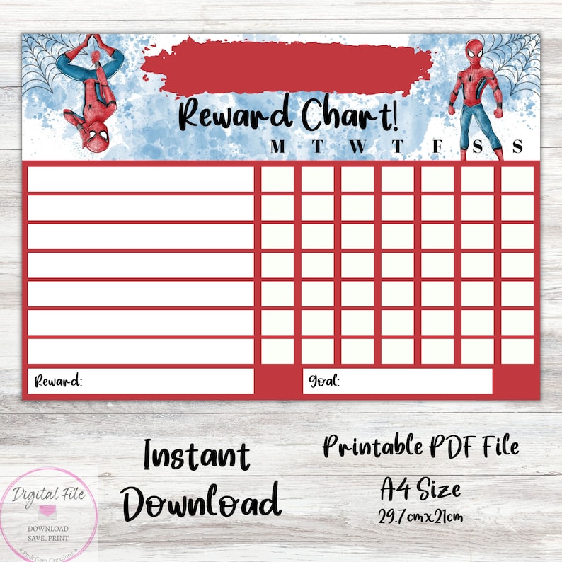 Spiderman Reward Chart Reward Chart Chores Chart - Etsy UK