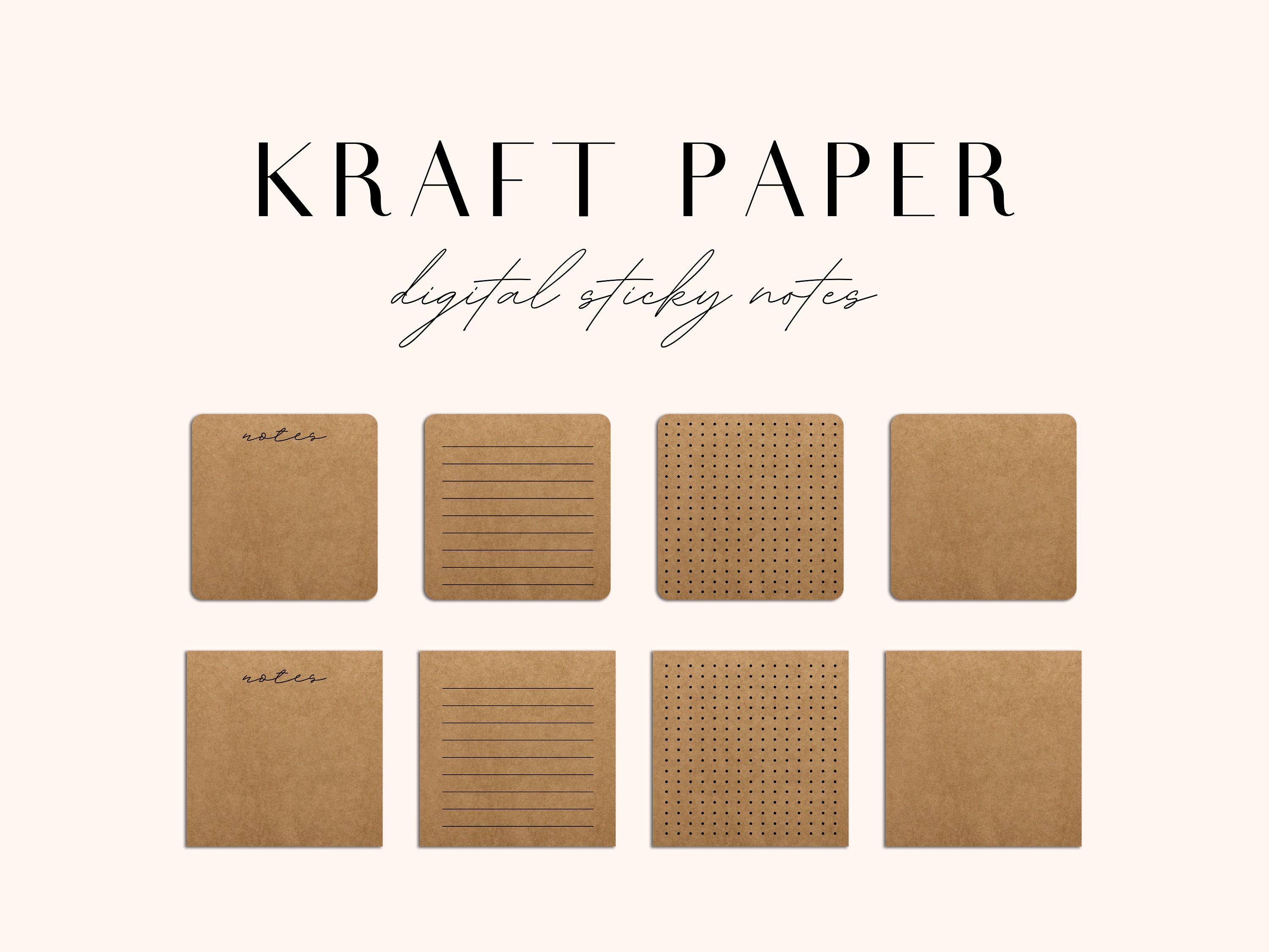 Digital Sticky Notes / Digital Stickers, Kraft Paper, Neutral, Minimal ...