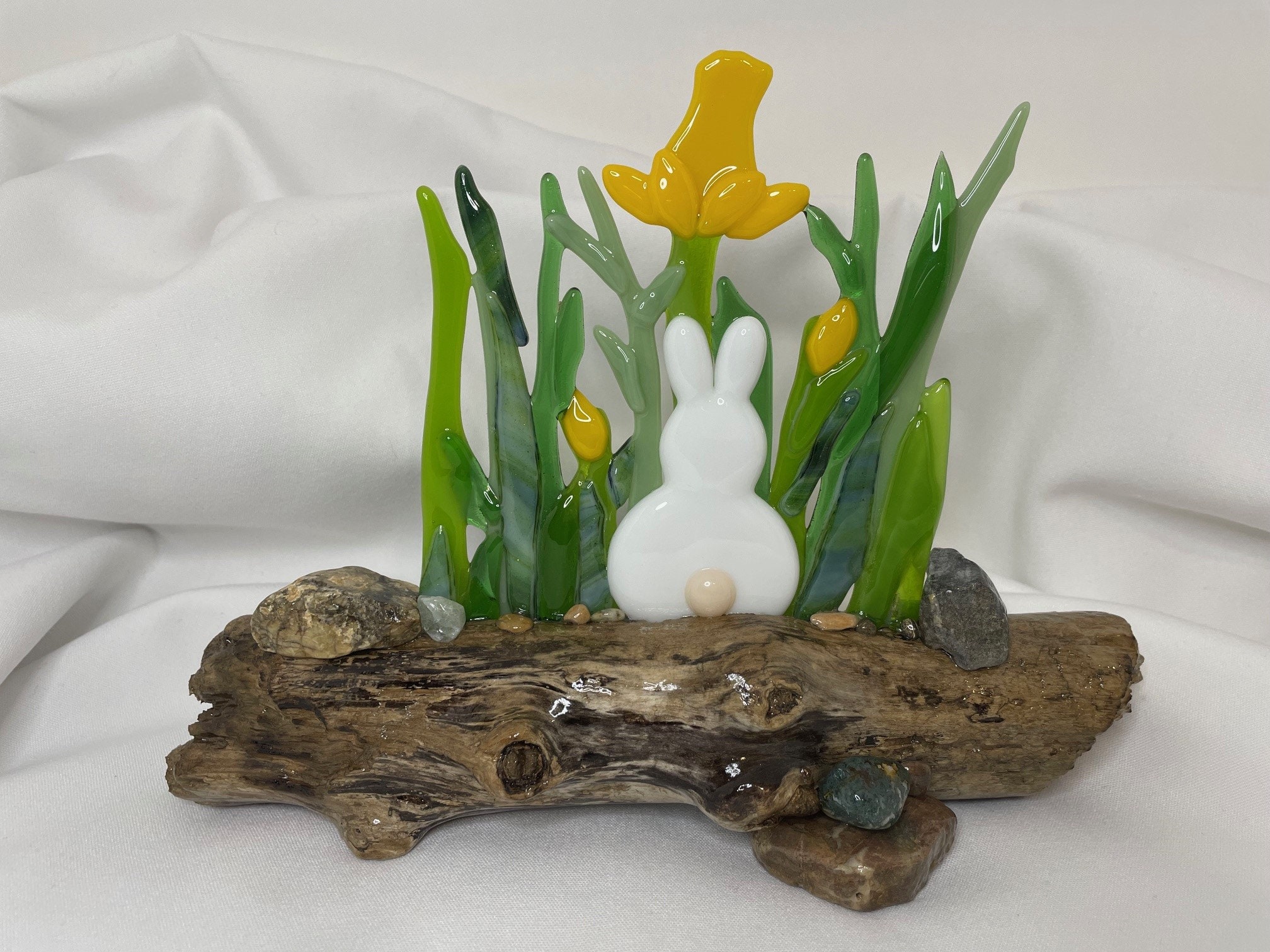 Beautiful Bunny and Daffodil Fused Glass Sculpture. - Etsy