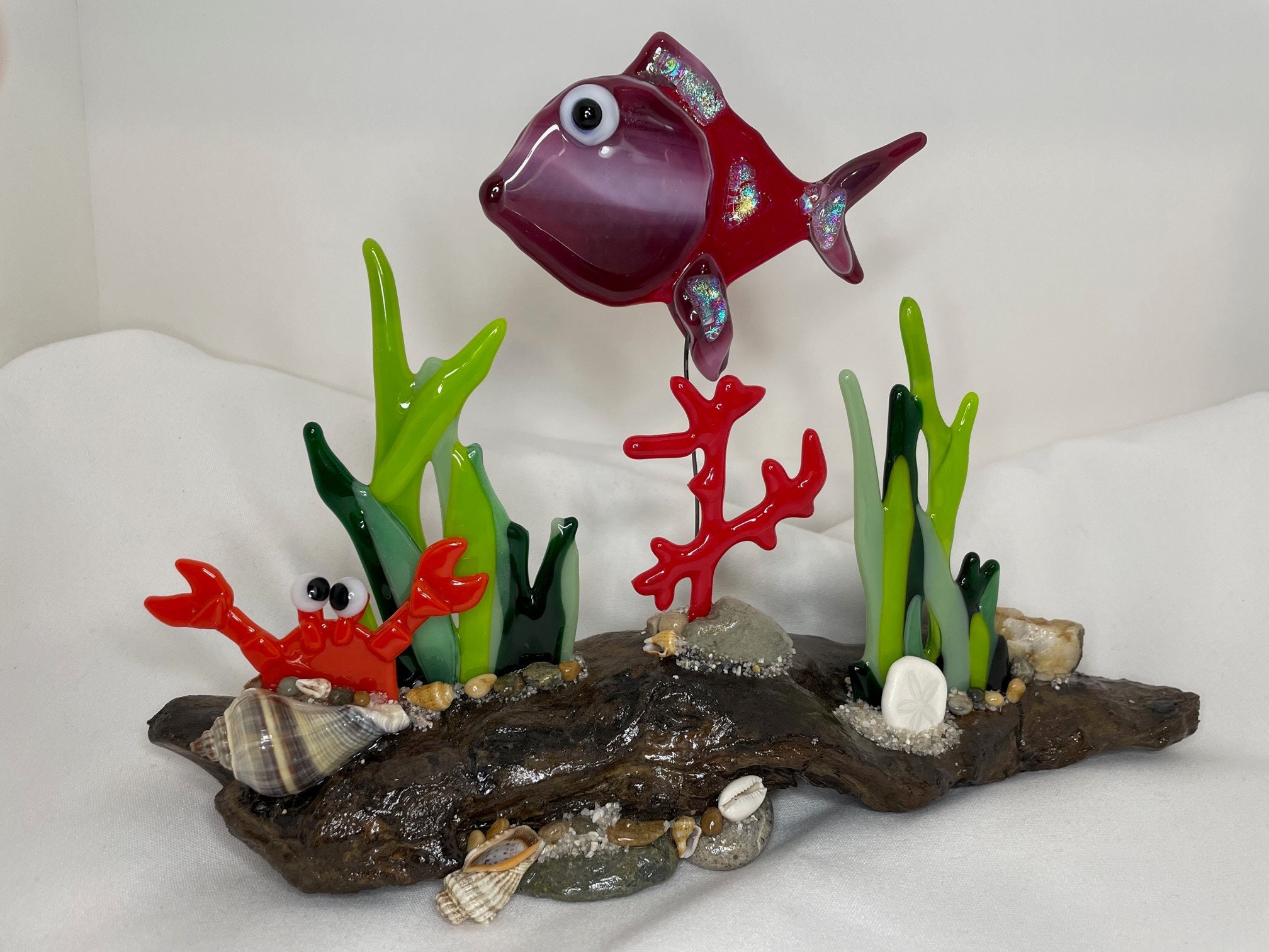 Fused Glass Fish & Crab Sculpture - Etsy