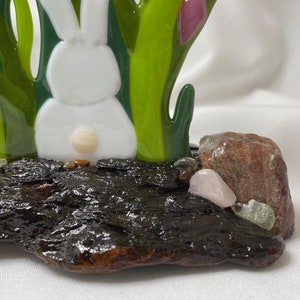 Fused Glass Sculpture With Bunny and Pink Flowers. - Etsy