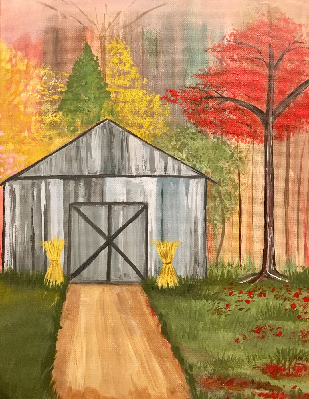 Rustic Barn Painting, Autumn Wall Art, Fall Decor, Rustic Wall Art ...