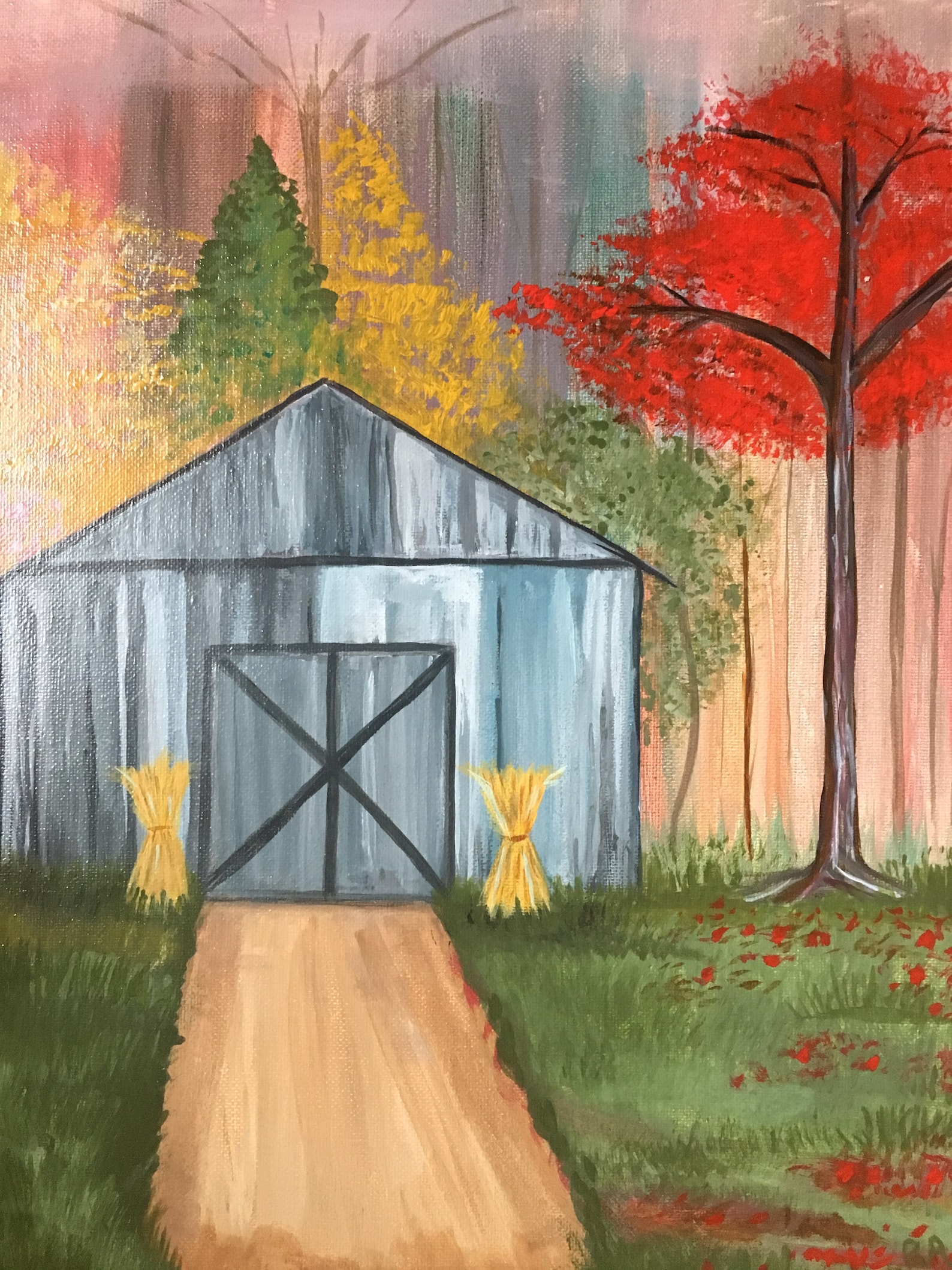 Rustic Barn Painting, Autumn Wall Art, Fall Decor, Rustic Wall Art ...