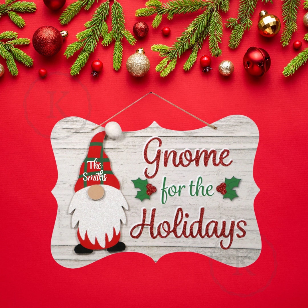 Personalized Gnome Sign - Christmas Gnome Hanging Sign - Custom Gnome ...