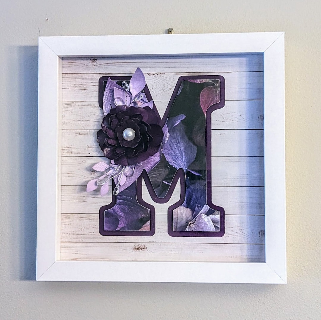 Flower Shadow Box,purple Floral Letter,custom Letter,custom Initial ...