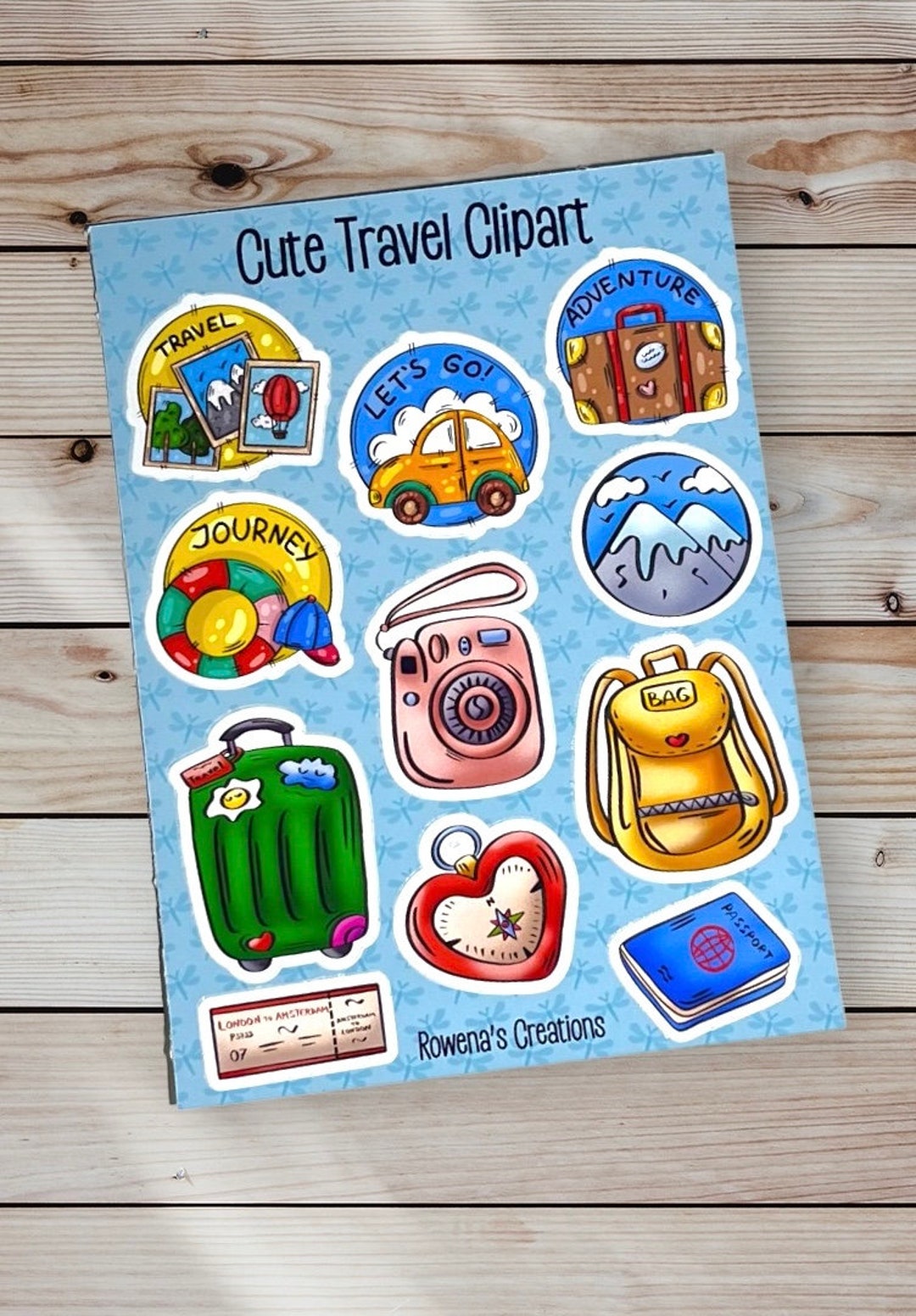 Cute Travel Clipart Sticker, Journal Sticker, Scrapbook Sticker, Travel ...