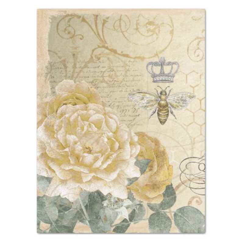 Large Decoupage Paper 20 X 30 Floral Queen Bee With - Etsy