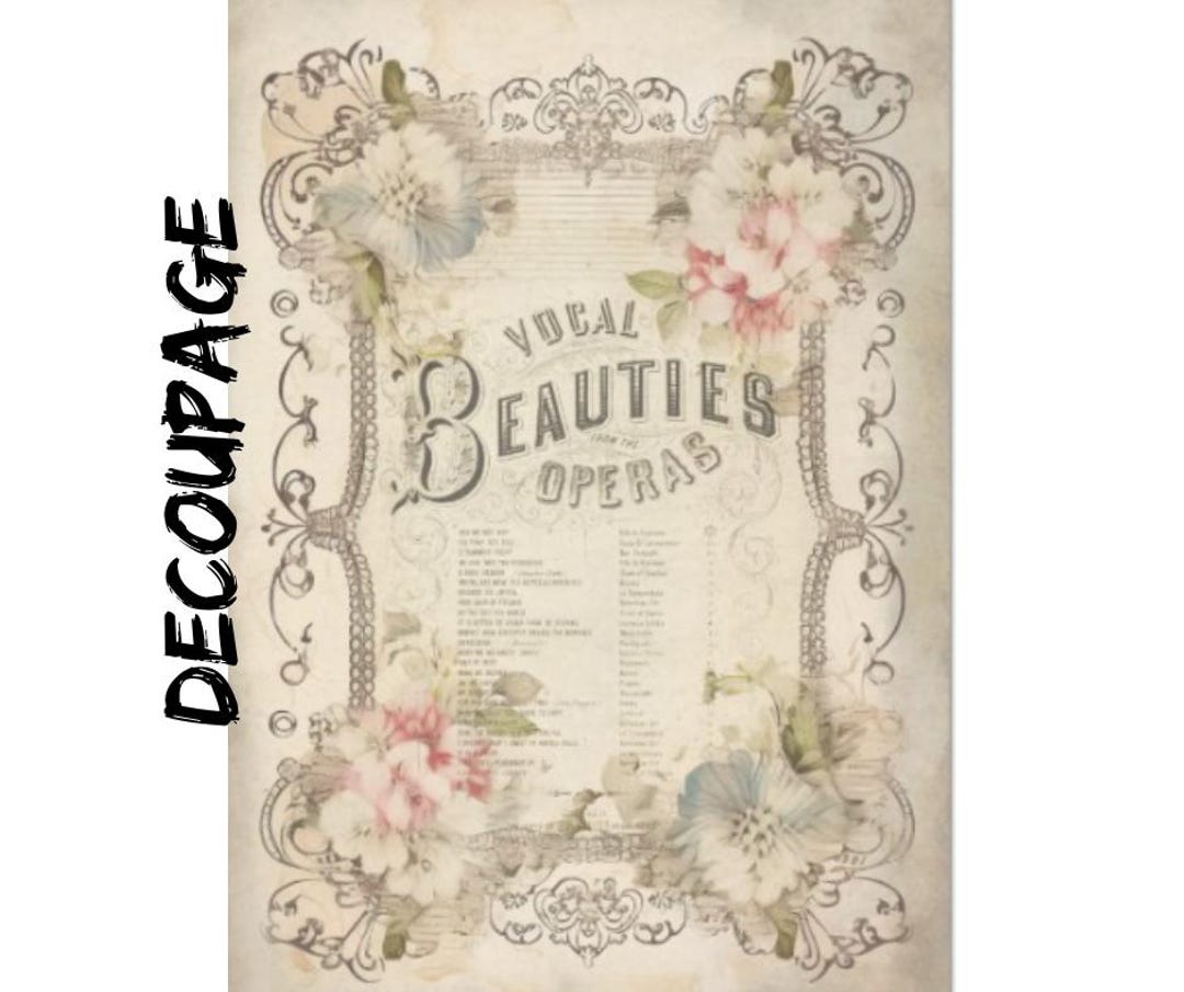 Large Decoupage Paper - 20 X 30" - Antique Floral Opera - With ...