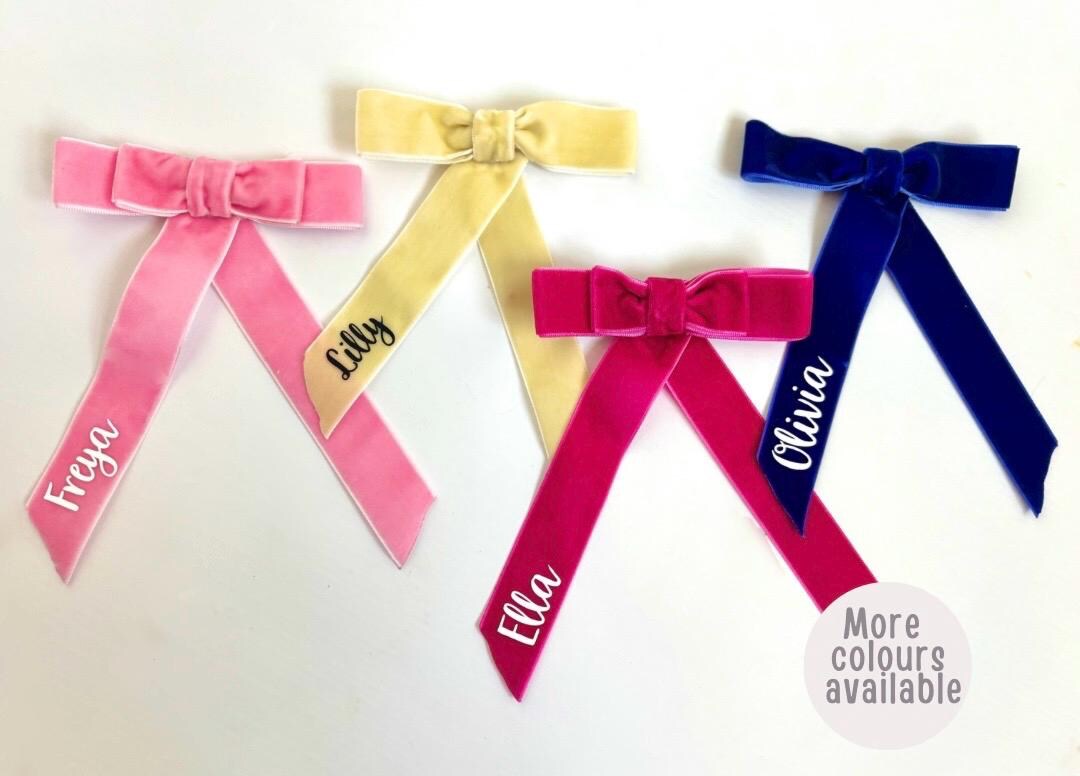 Personalised Velvet Hair Bow | Girls Name Bow Clip | Women’s Name Hair ...