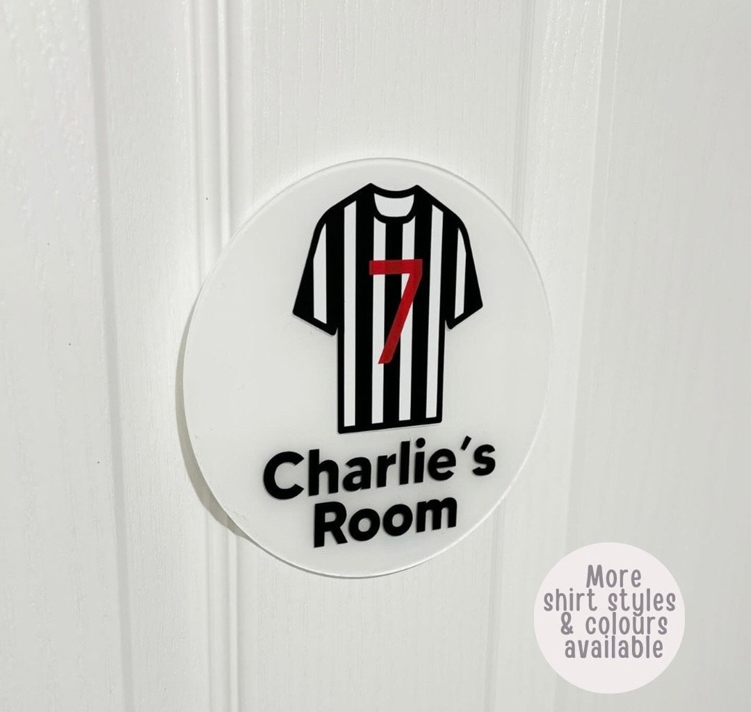 Personalised Acrylic Football Shirt Bedroom Door Sign | Custom Room ...