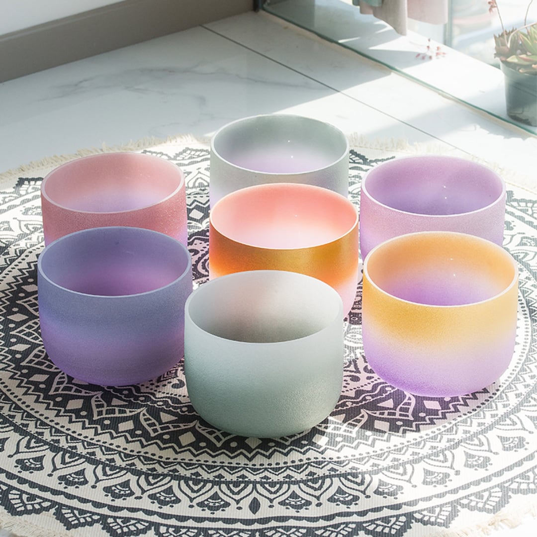 432hz 7-12 Inches Rainbow Colored Quartz Crystal Singing Bowl for Yoga ...