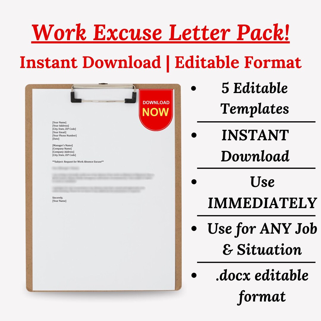 Work Excuse Letter Pack | Doctor’s Note & Absence Templates | Instant ...
