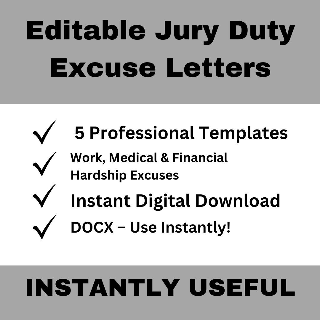 Jury Duty Excuse Letter Pack | Official Exemption & Hardship Templates ...