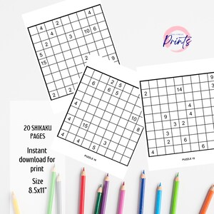 Shikaku Puzzle PDF Printable V1 20 Logic Brain Games 9x9 Grid, Instant ...