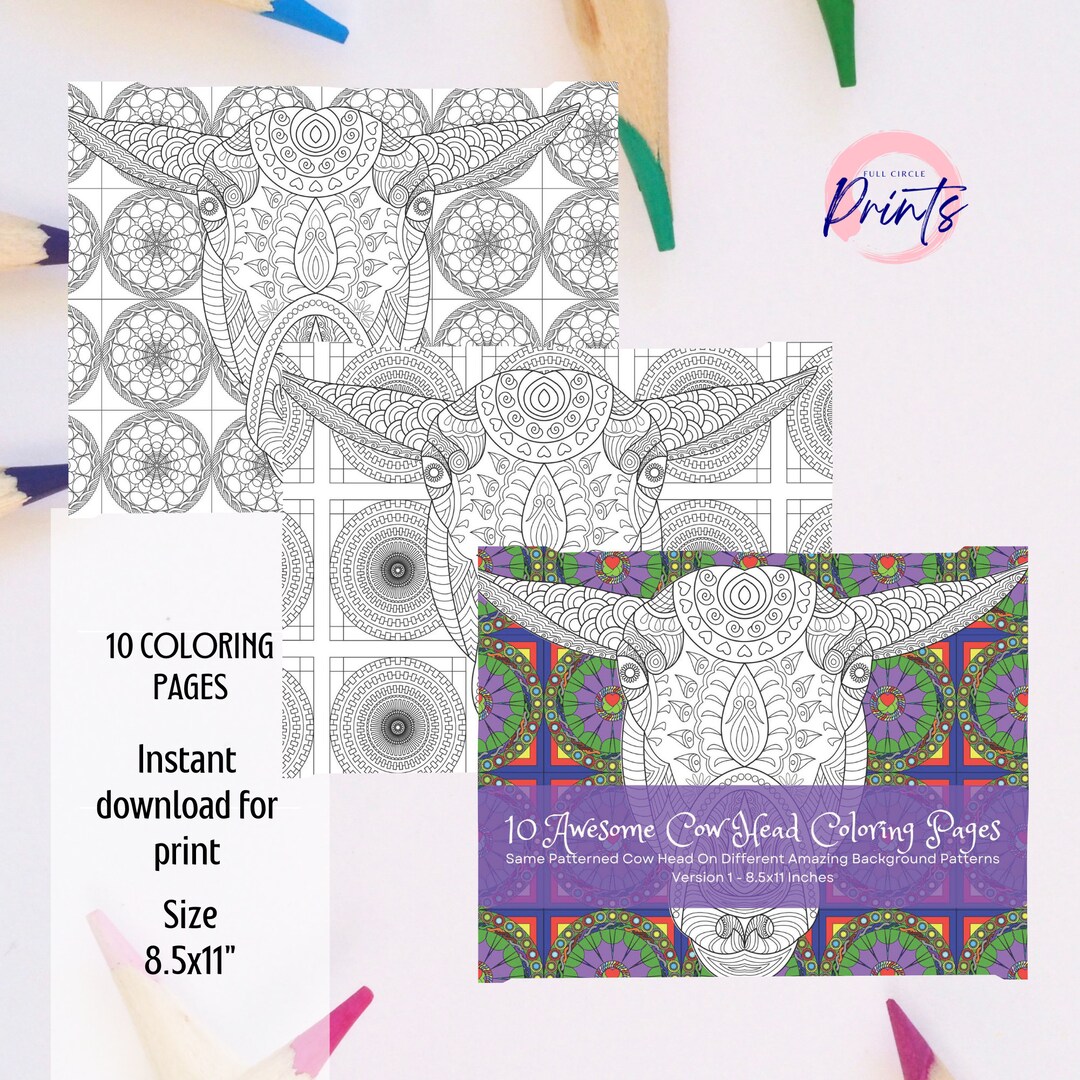 Mandala Cow Coloring Pages: 10 Printable Adult Coloring Sheets (8.5x11 ...