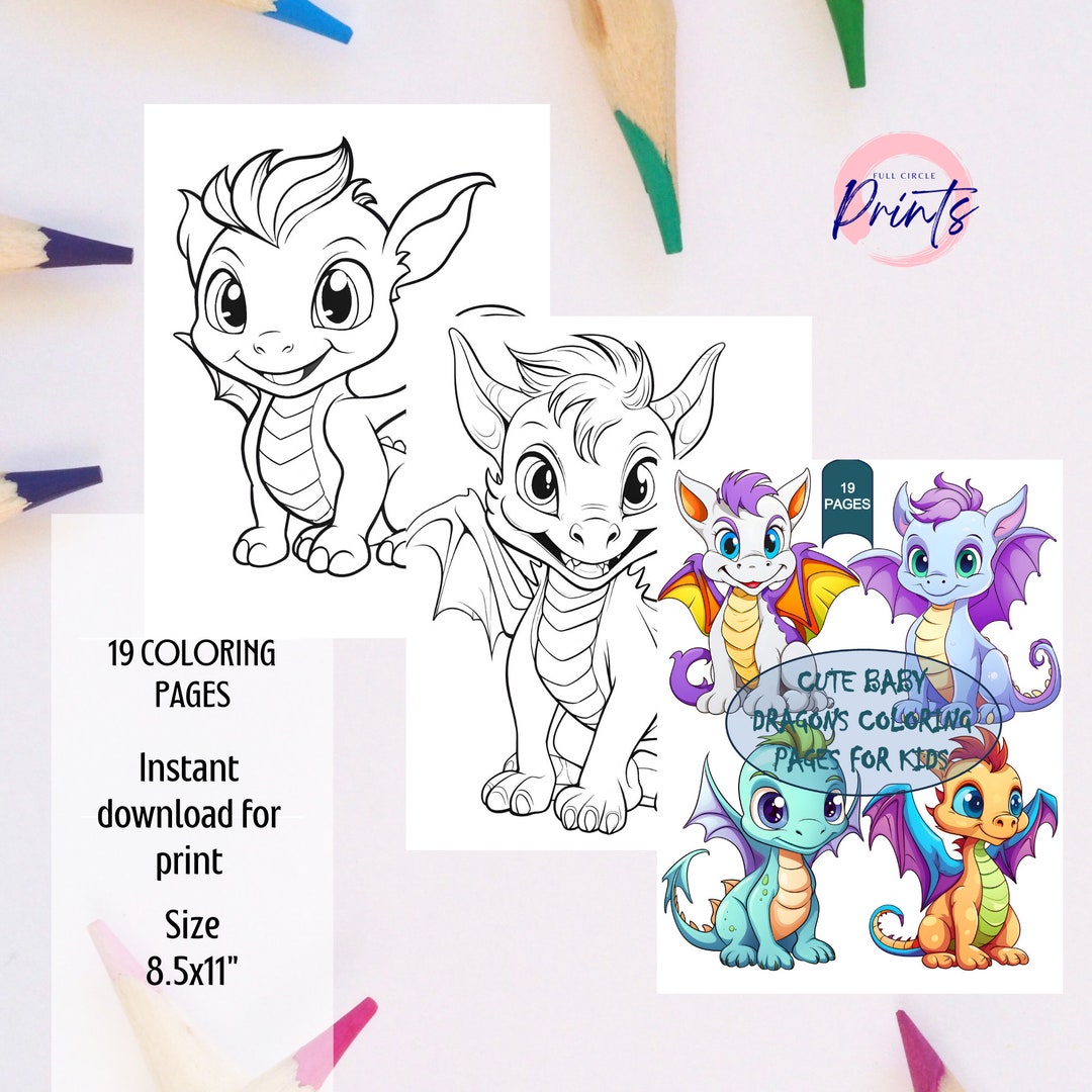 19-page Cute Baby Dragons Coloring Book, Printable PDF, 8.5x11 Inch ...