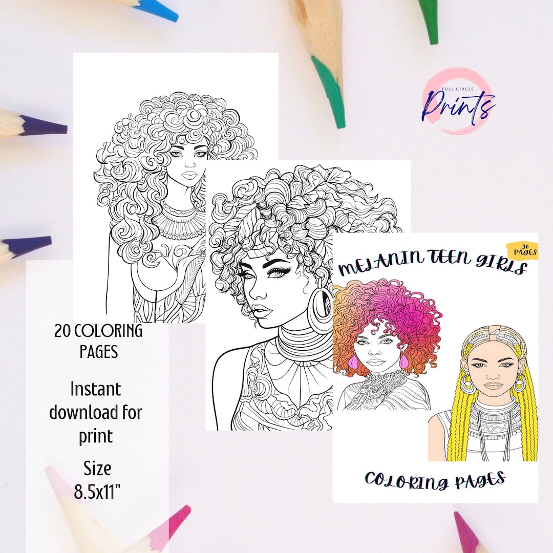 20 Page Melanin Teen Girls Coloring Pages, Printable PDF, 8.5x11 Inch ...