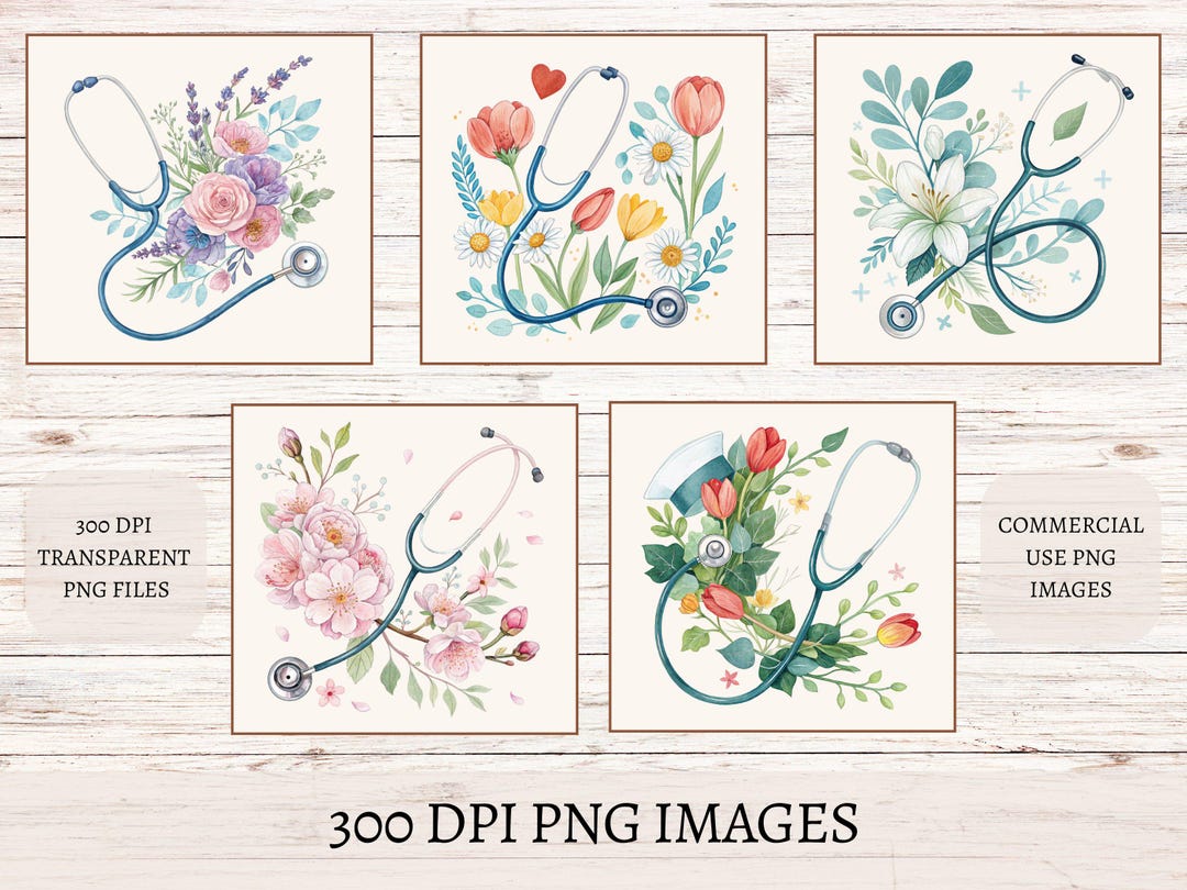 Colorful Spring Floral Medical Healthcare Stethoscope Design, 12 Image ...