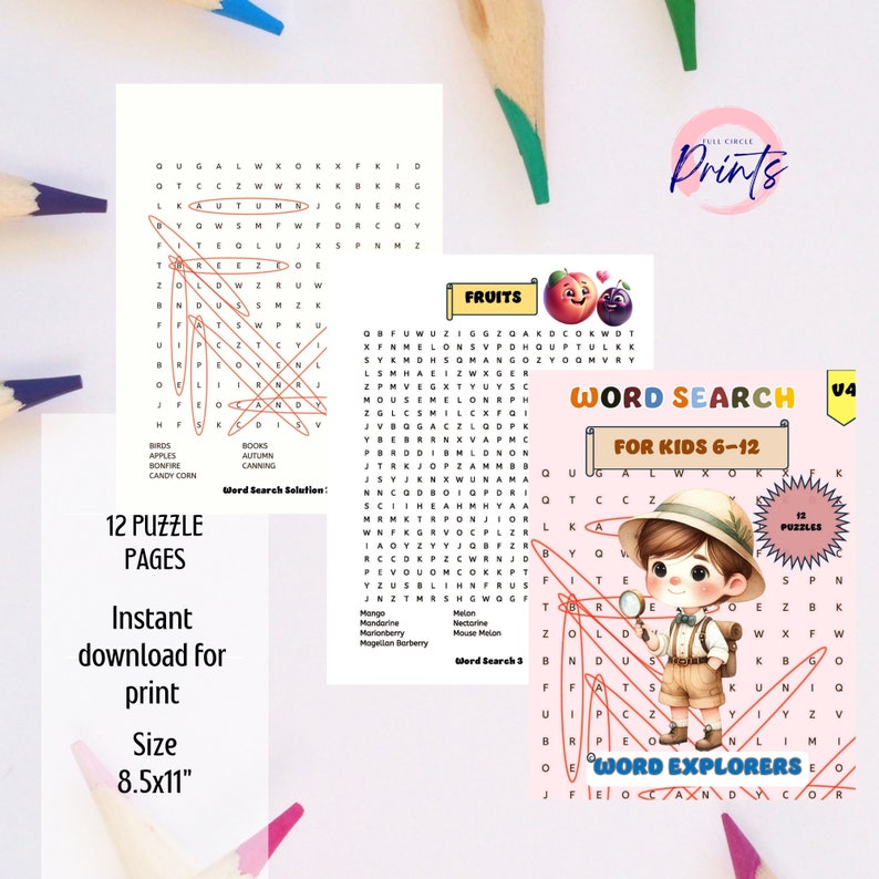 Fall & Fruit Word Search: 12 Pages Kids Activity, Ages 6-12 (PDF) - Etsy
