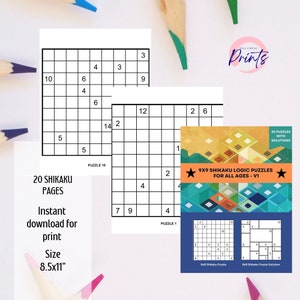 Shikaku Puzzle PDF Printable V1 20 Logic Brain Games 9x9 Grid, Instant ...