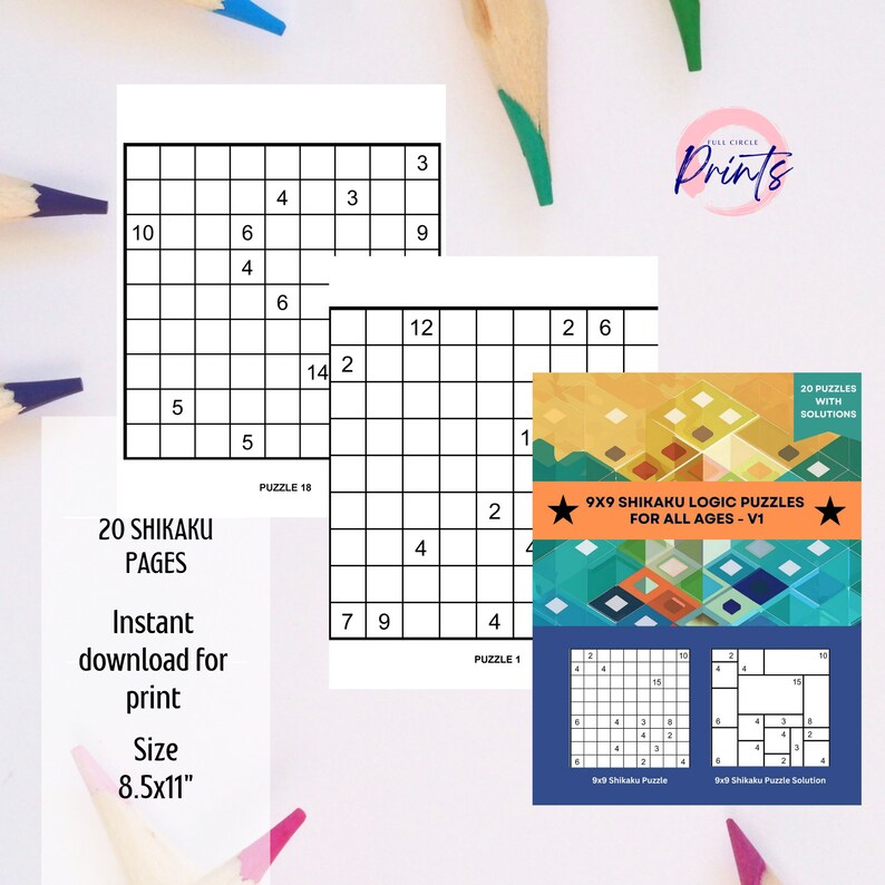 Shikaku Puzzle PDF Printable V1 20 Logic Brain Games 9x9 Grid, Instant ...
