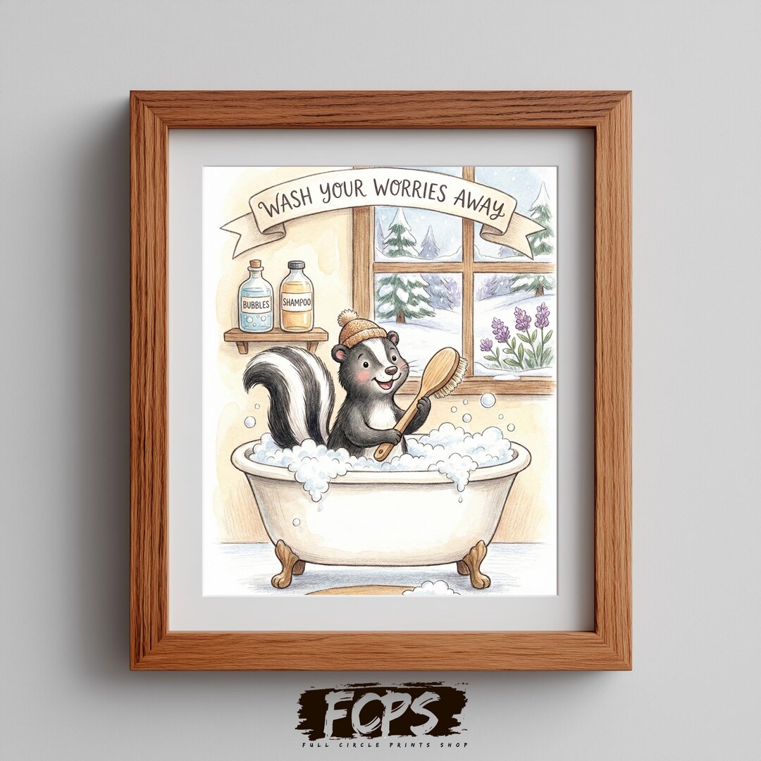 Cute Baby Skunk Bubble Bath - Printable Nursery Wall Art, Soft ...