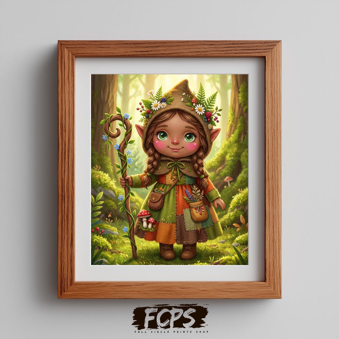 Printable Woodland Elf Child With Leaf Crown - Vintage Fantasy Wall Art ...