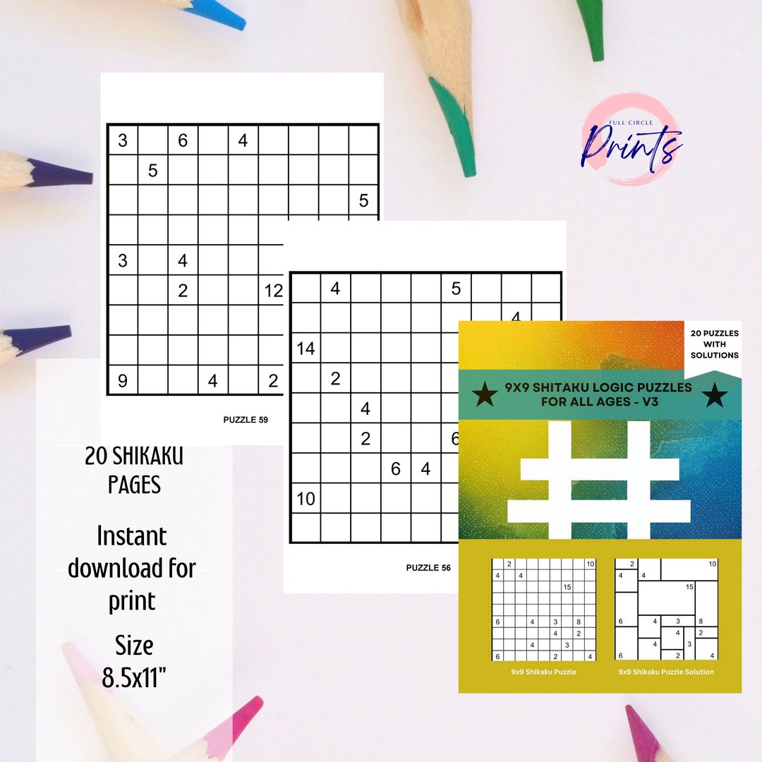 Shikaku Logic Puzzle: 9x9 Grid Brain Games 20 Pages (PDF Printable) - Etsy