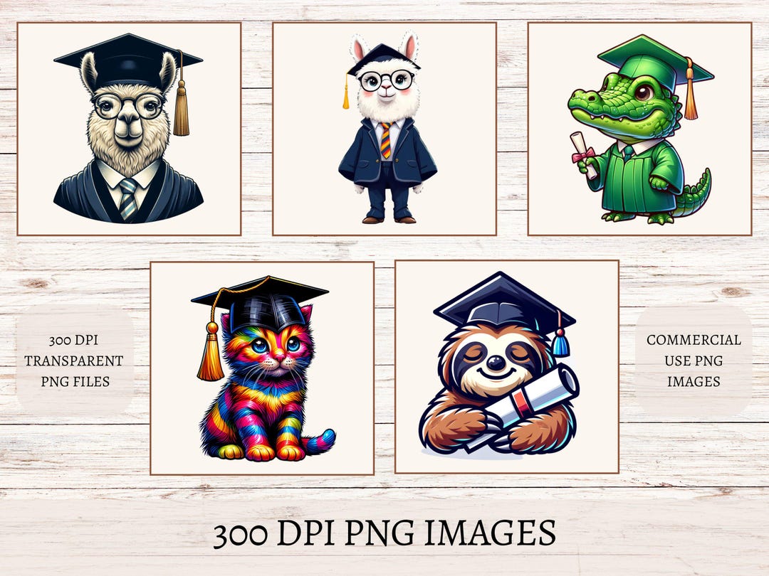 Cute Animal Graduates Clipart 12 PNG Bundle, Graduation Character ...