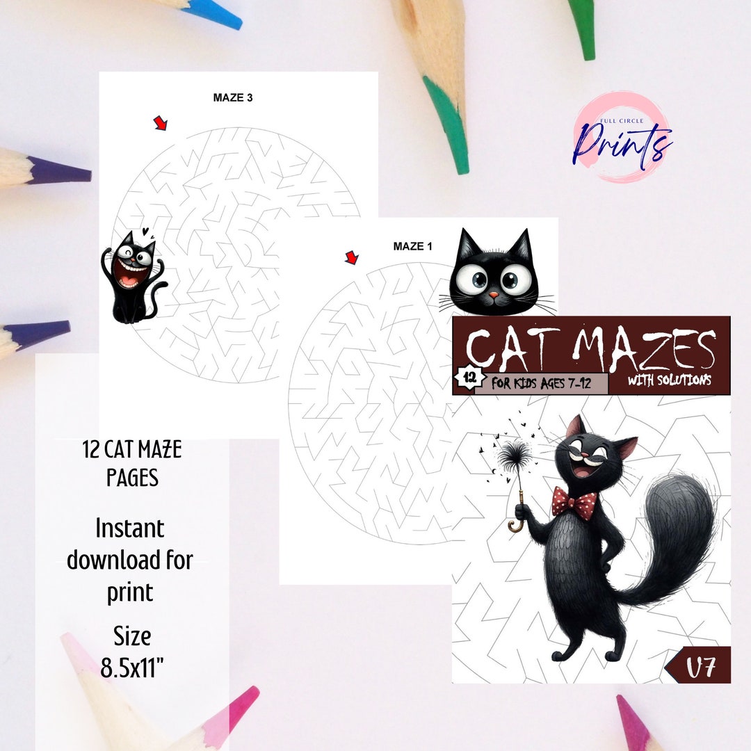 Cat Maze Printable Puzzle: 12 Circular Mazes for Kids (PDF Download) - Etsy