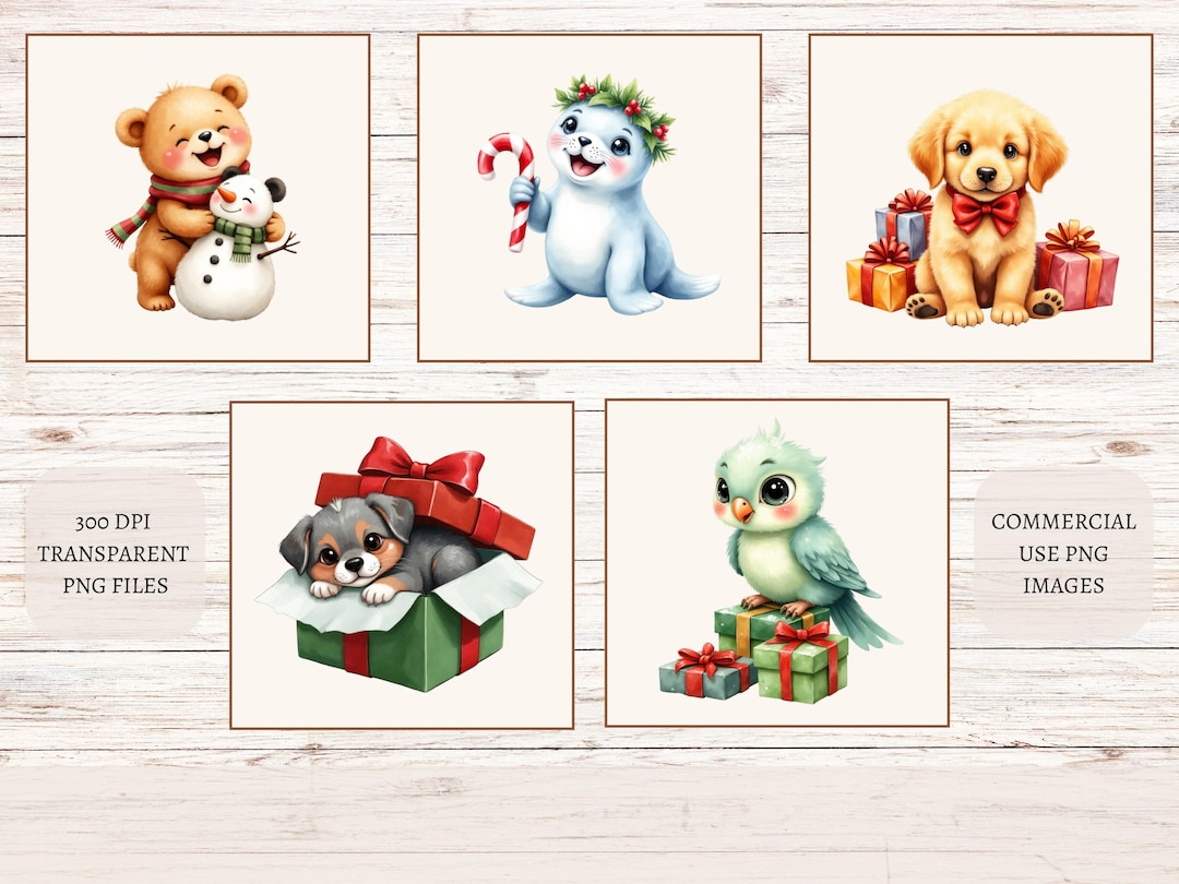 15 Cute Christmas Animals Clipart Bundle, Holiday Graphics, Commercial ...