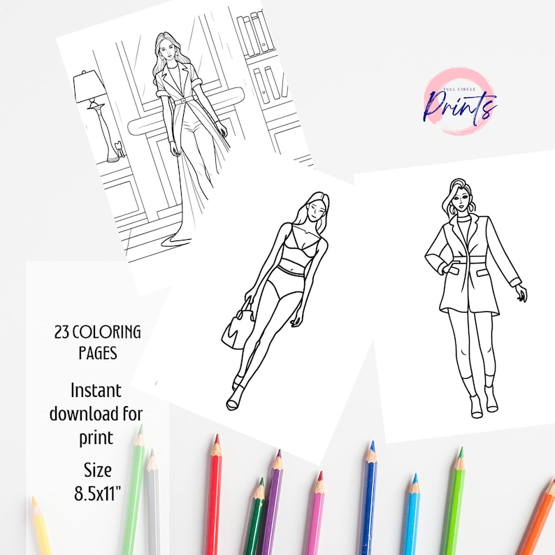Fashion Girl Coloring Pages: 23 Page Printable Fashionistas (digital ...