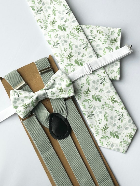 Sage Green Mens and Boys Bow Tie long Tie Pocket Square sage Suspenders Sage Floral Bow Ties for Grooms Seafoam Green Bow Tie Floral Tie Etsy UK
