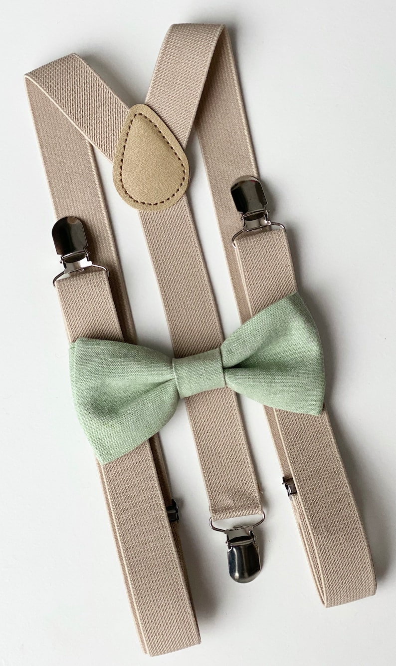 Bow Tie & Suspenders Set Pale Sage Bow Tie Tan Suspenders - Etsy
