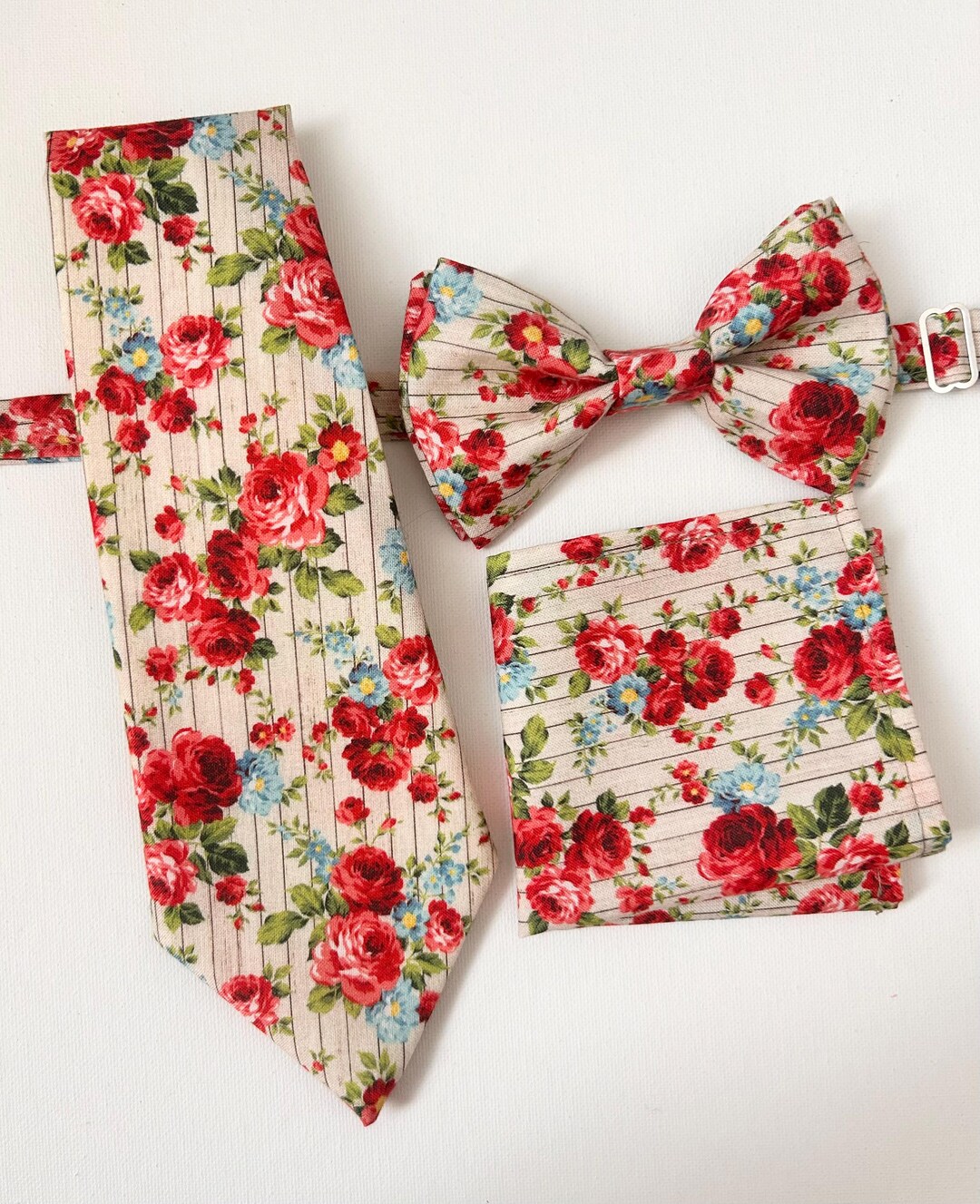 Red Roses Necktie, Red Green Floral Necktie, Men’s Necktie, Red Flowers ...