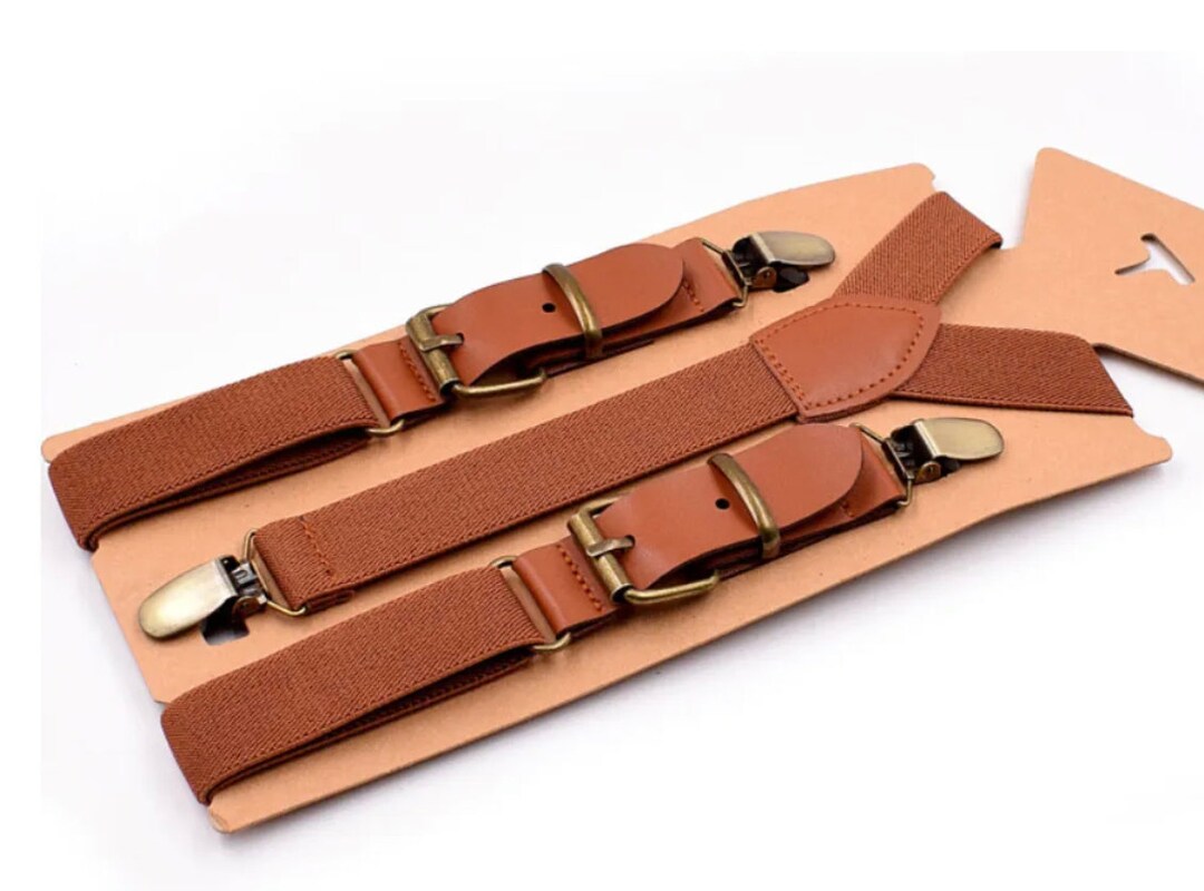Leather Suspenders Brown Suspenders Rustic Suspenders Ring Bearer Outfit Wedding Suspenders