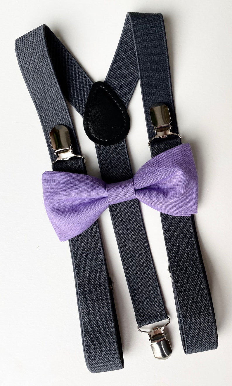 Bow Tie & Suspenders Set Charcoal Gray Suspenders-lavender - Etsy