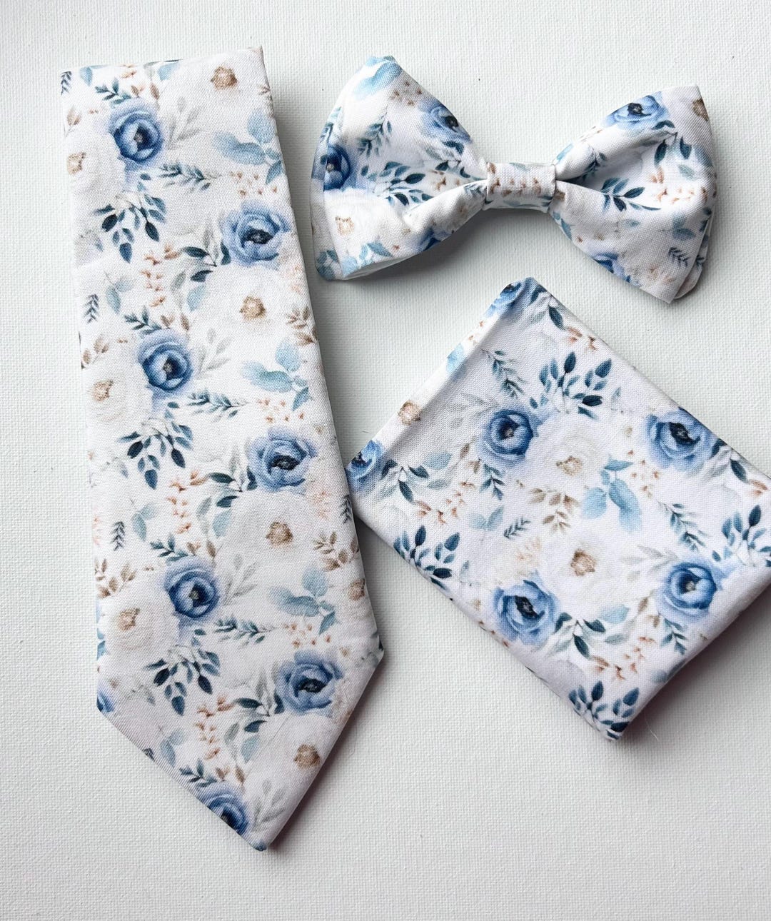 Dusty Blue Floral Necktie for Men, Children Dusty Blue Bow Ties, Champagne Floral Skinny Tie ...
