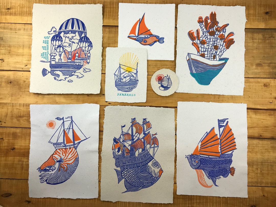 The Tortue Shipyard / Linocuts / Marines / Boats - Etsy