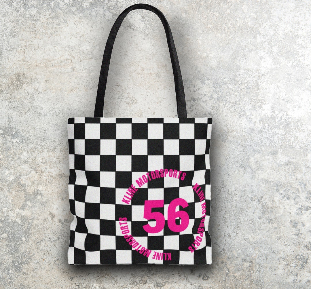 Race Team Custom Tote Bag, Checkered Pattern Tote With Colored ...