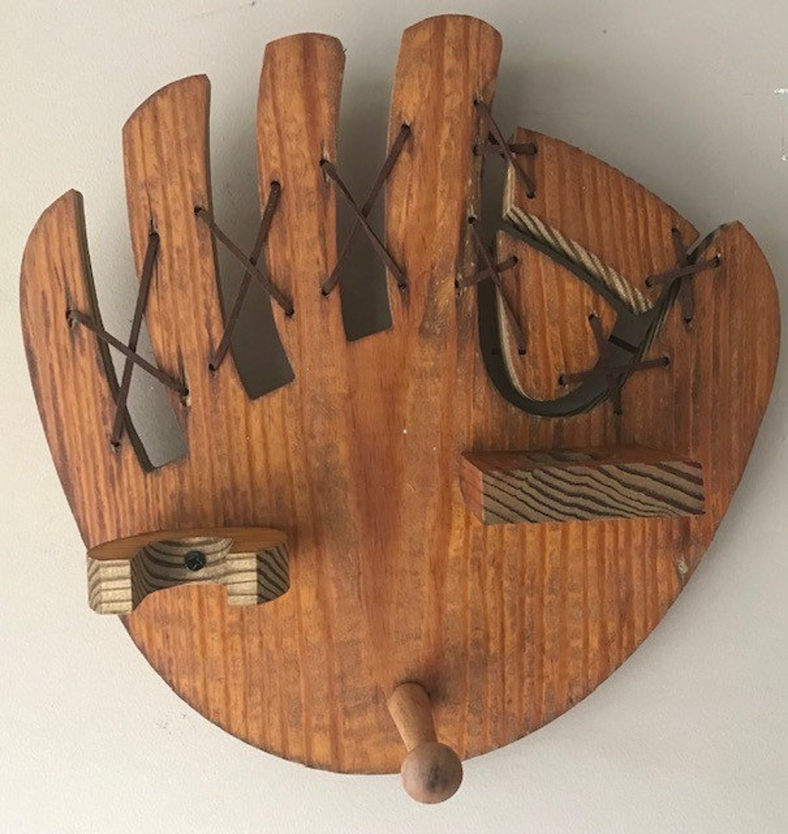 Handcrafted Wood Baseball Shelf Handmade Wooden Baseball Glove Display ...