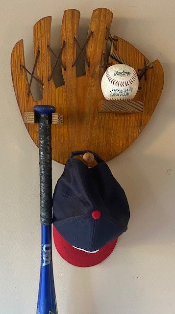 Handcrafted Wood Baseball Shelf Handmade Wooden Baseball Glove Display ...