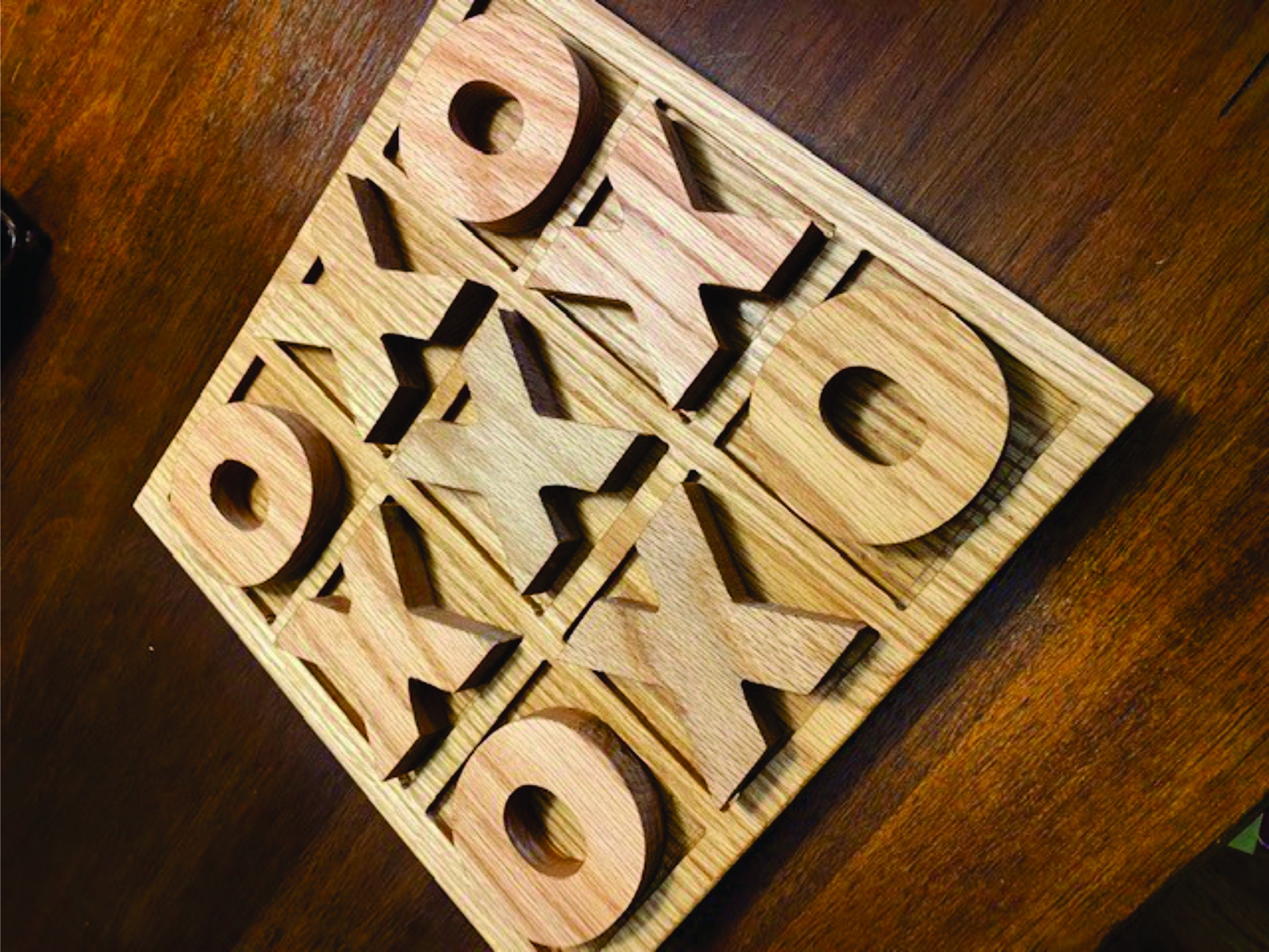 Large Solid Oak Tic Tac Toe Board Game Indoor Board Game 11.25 Square ...