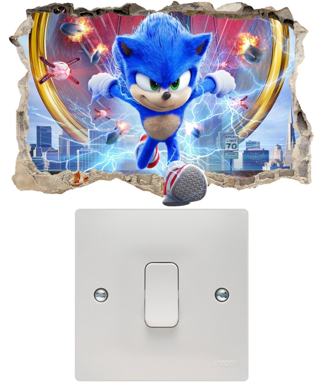 Sonic the Hedgehog Broken Wall Light Switch Art Vinyl Wall - Etsy