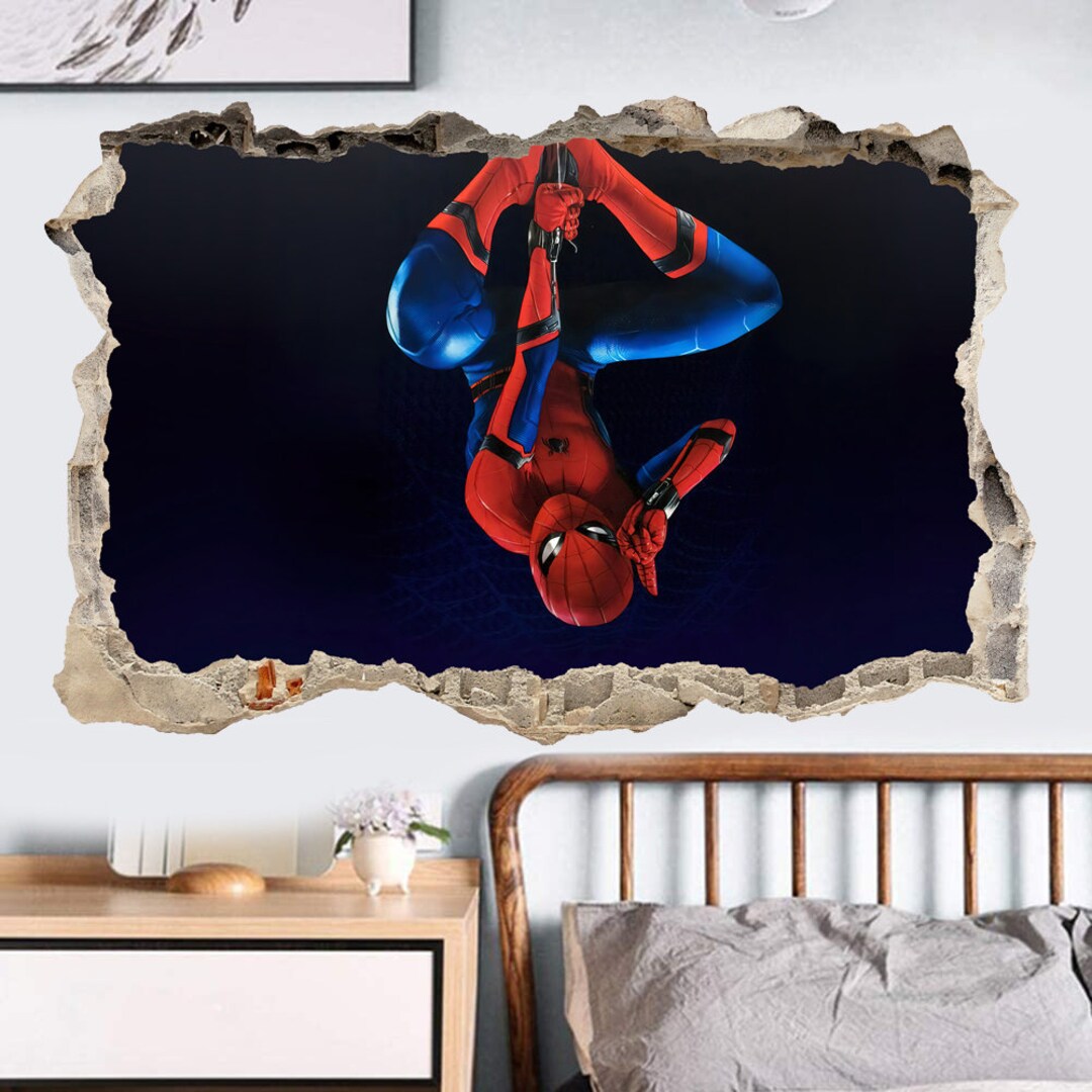 Spiderman Broken Wall Art Sticker Bedroom Decal - Etsy UK
