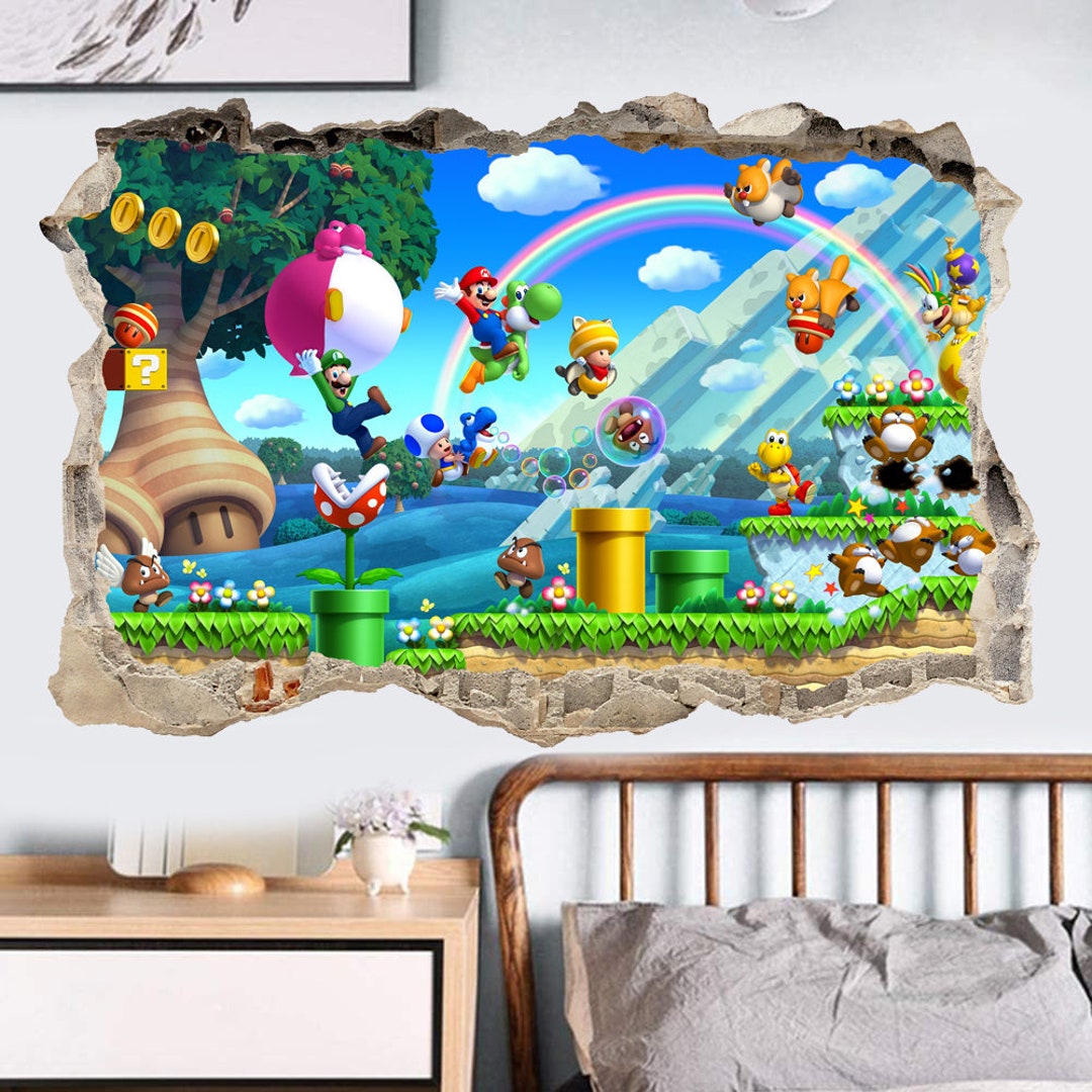 Super Mario Broken Wall Art Sticker Bedroom Decal - Etsy UK